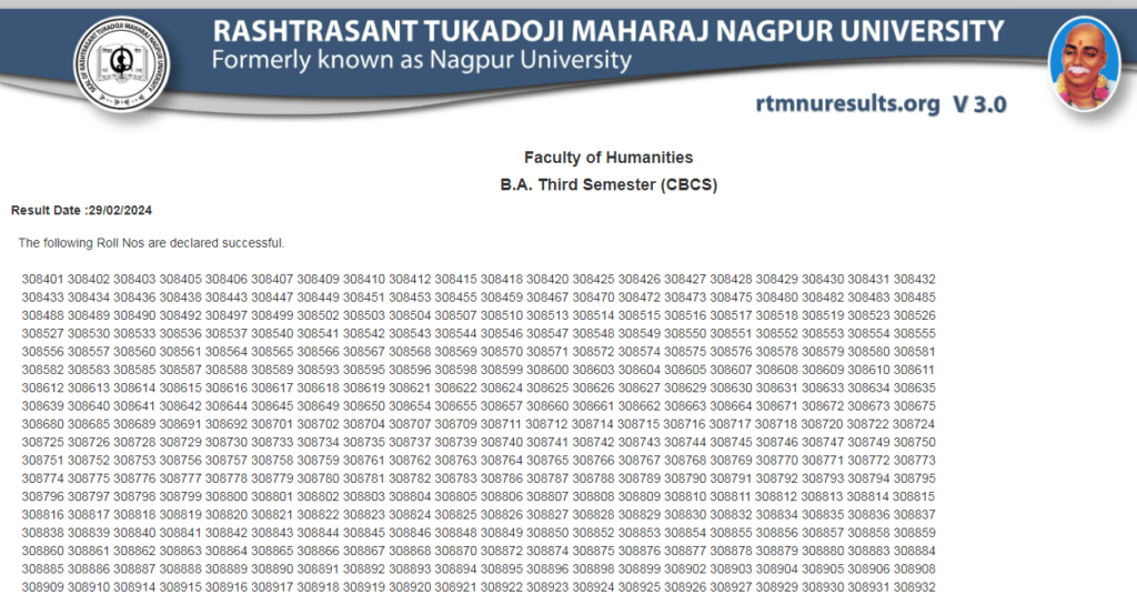 RTMNU BA 3rd Sem Result Winter 2023 Declared