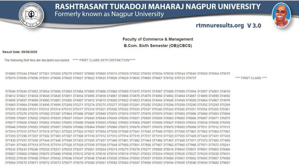 RTMNU B.Com 6th Sem Result 2025 - GetResults.in