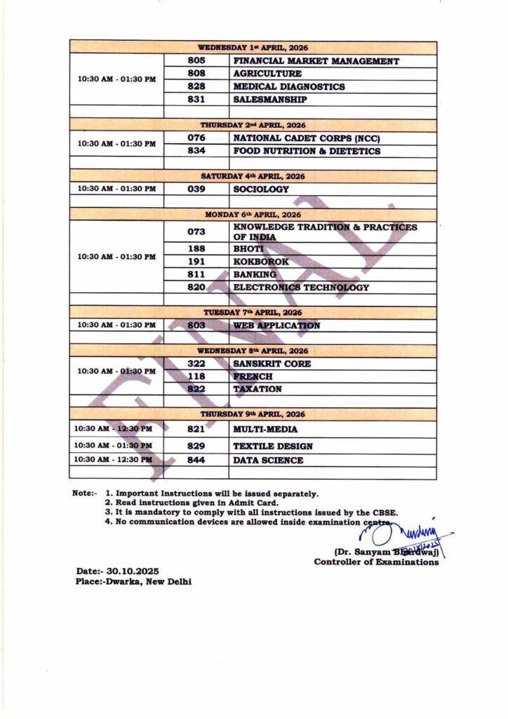Central Board of Secondary Education (CBSE) 10th and 12th Time Table ...
